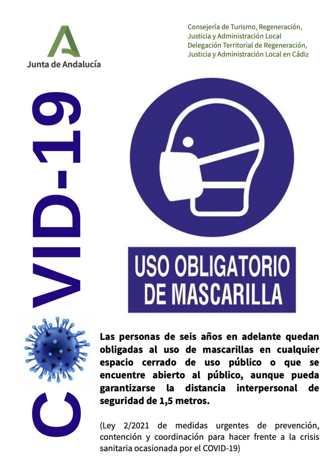 SPJ-USO CÁDIZ. PREVENCIÓN DE RIESGOS LABORALES. USO OBLIGATORIO MASCARILLAS - SPJ-USO